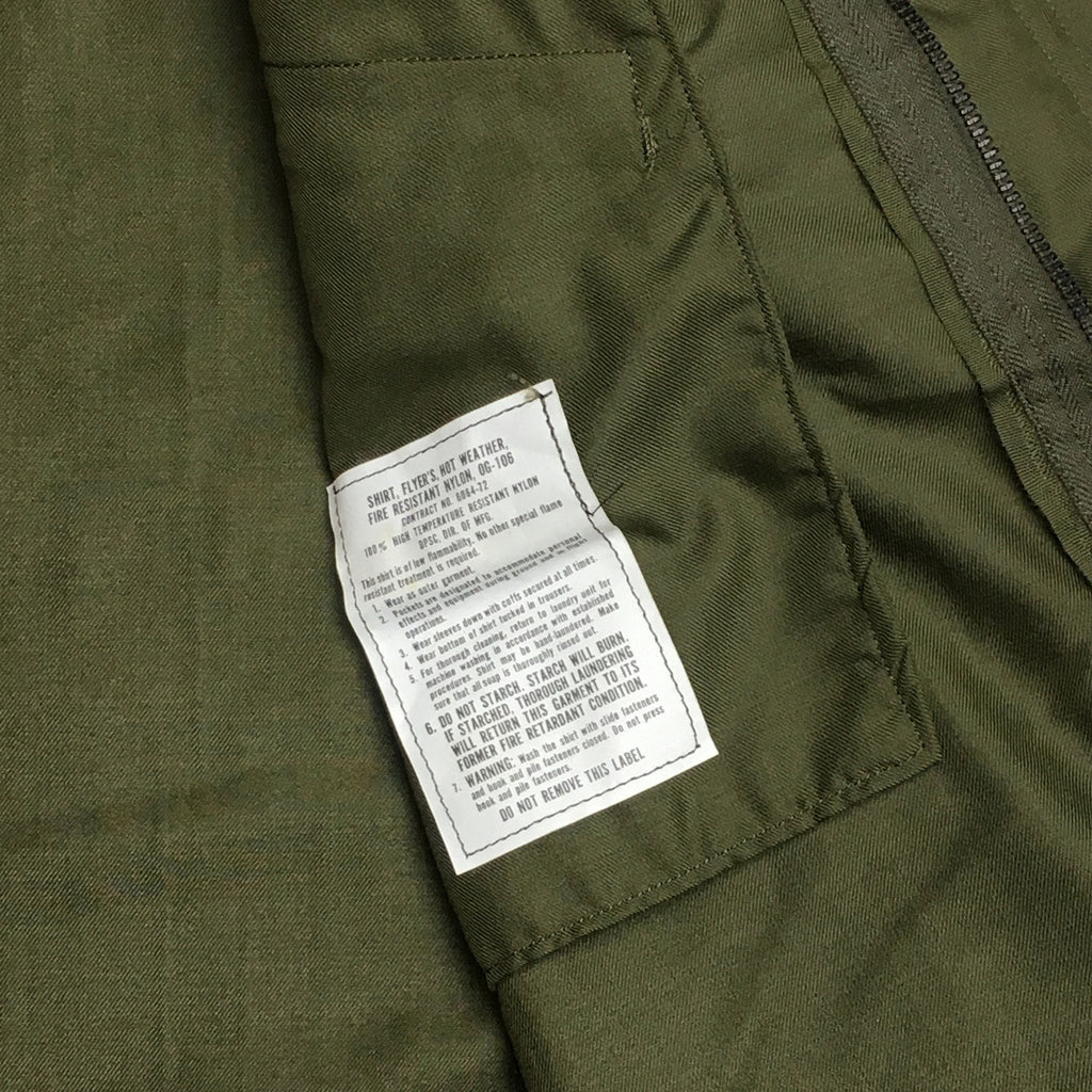 SHIRT, FLYER'S, HOT WEATHER, FIRE RESISTANT NYLON, OG-106, 1972 dated ...